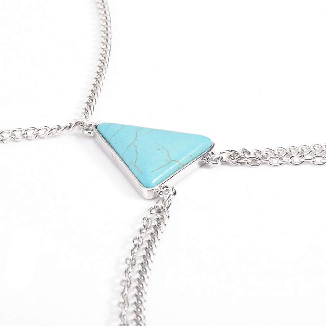Yean Turquoise Bikini Chain Silver Harness Bra Chain Crossover Body Jewelry for Women and Girls