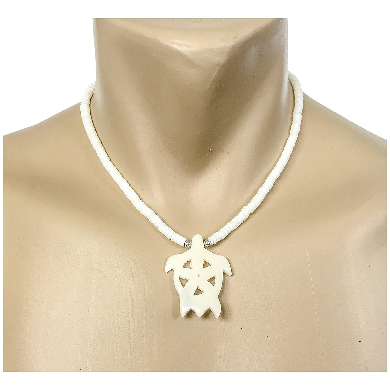 Zero Gravity Hawaii Hawaiian Jewelry Bone Honu Sea Turtle Plumeria Flower Pendant Puka Shell Necklace
