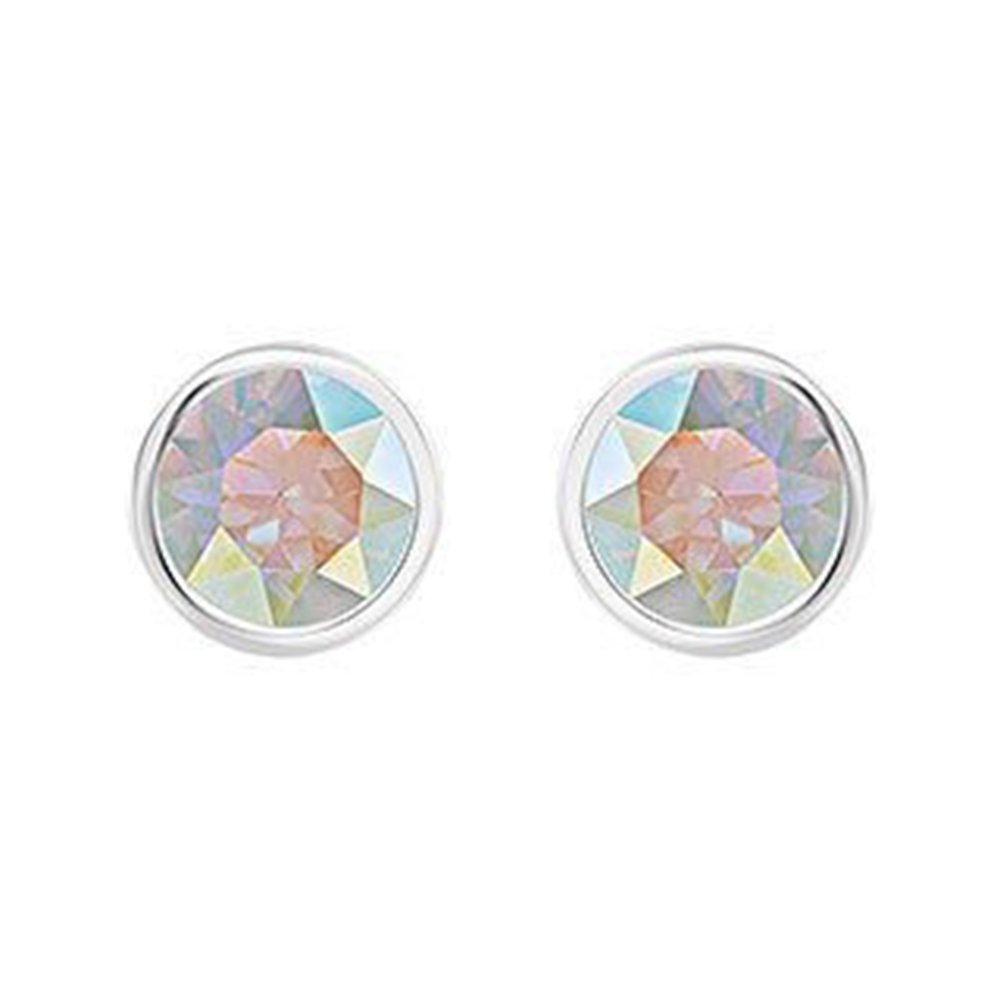 Swarovski Aurora Borealis Crystal Solitaire Studs Pierced Earrings Rhodium #5101343