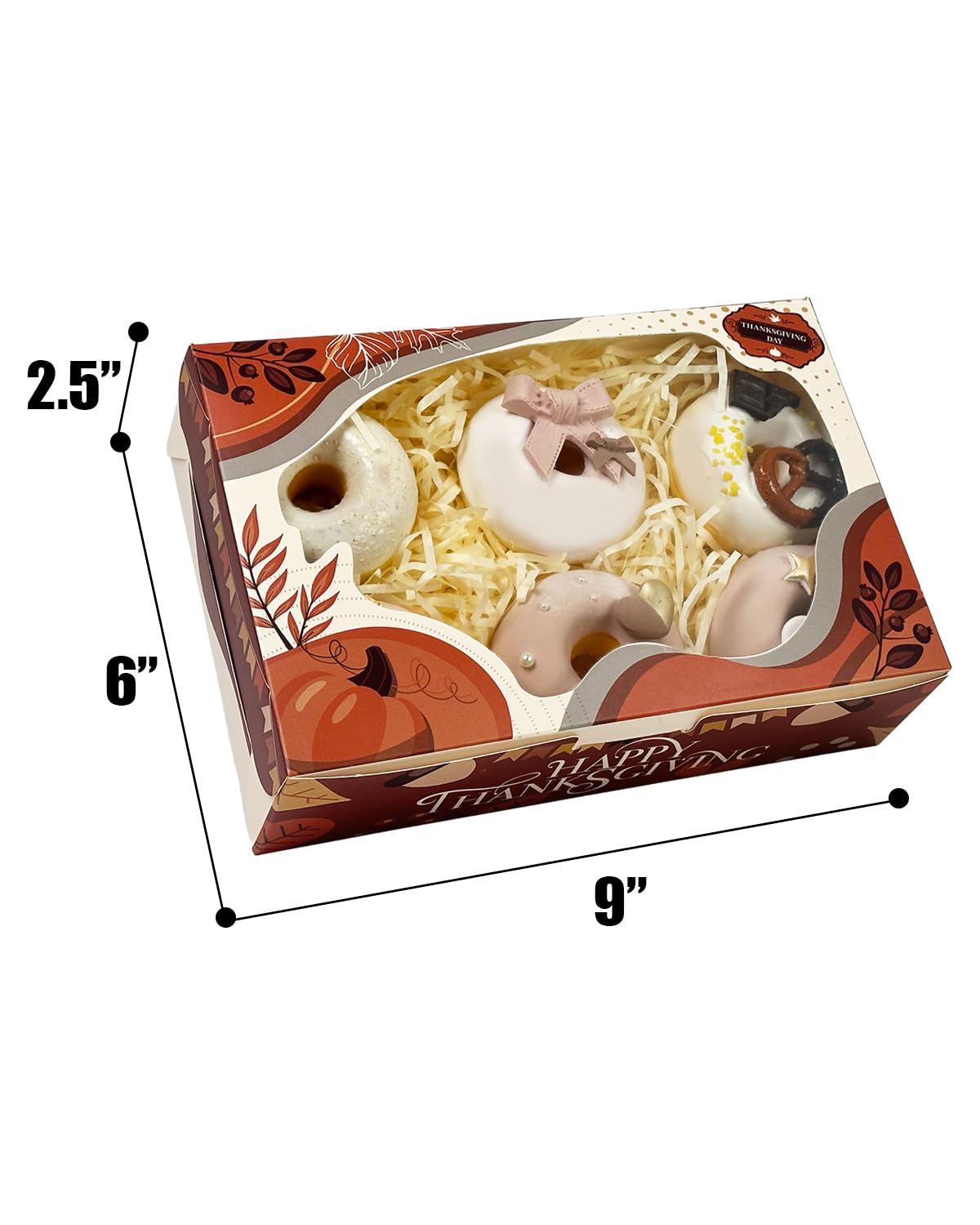 Thanksgiving Bakery Boxes with Window 9x6x2.5 inches Pastry Boxes Mini Cookie Boxes for Festival Bakerys Thick & Sturdy (24 Packs)