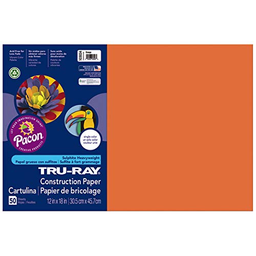 Tru-Ray Construction Paper, 50% Recycled, 12" x 18", Orange, Pack of 50 & Heavyweight Construction Paper, Yellow, 12" x 18", 50 Sheets