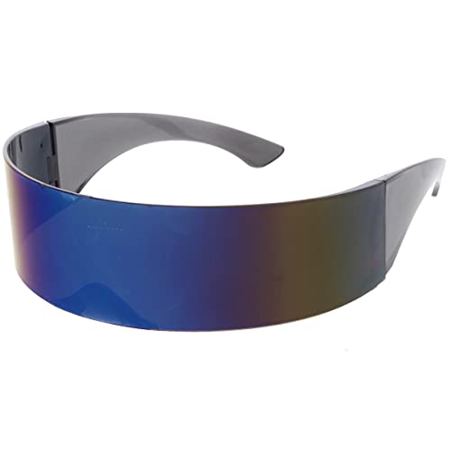 zeroUV - 80s Futuristic Cyclops Cyberpunk Visor Sunglasses with Semi Translucent Mirrored Lens (Ice)