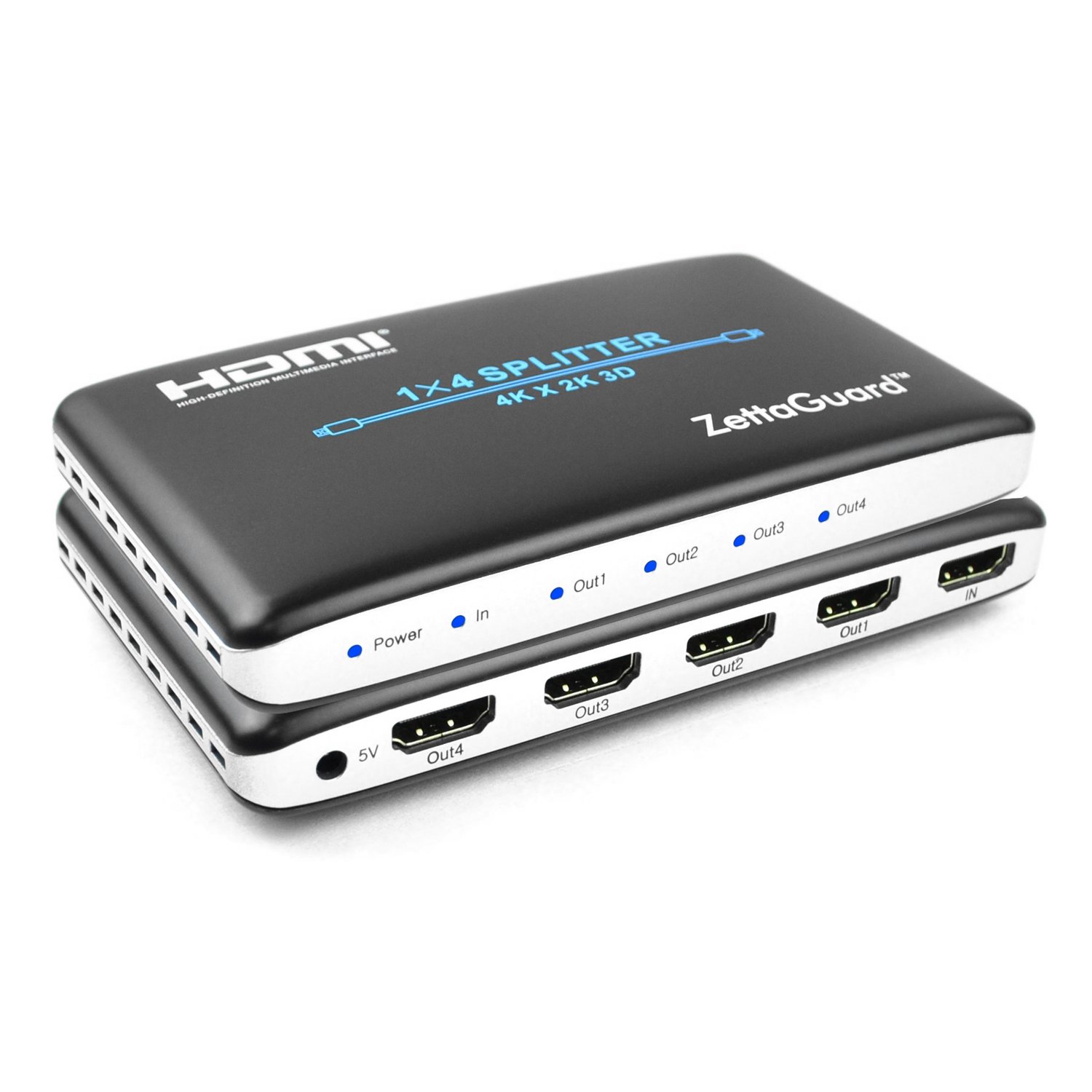 Zettaguard 1 x 4 HDMI Splitter 1 Input 4 Output Digital 1X4 Splitters with Full HD 4K x 2K, 3840 × 2160, 3D Support (ZW140)