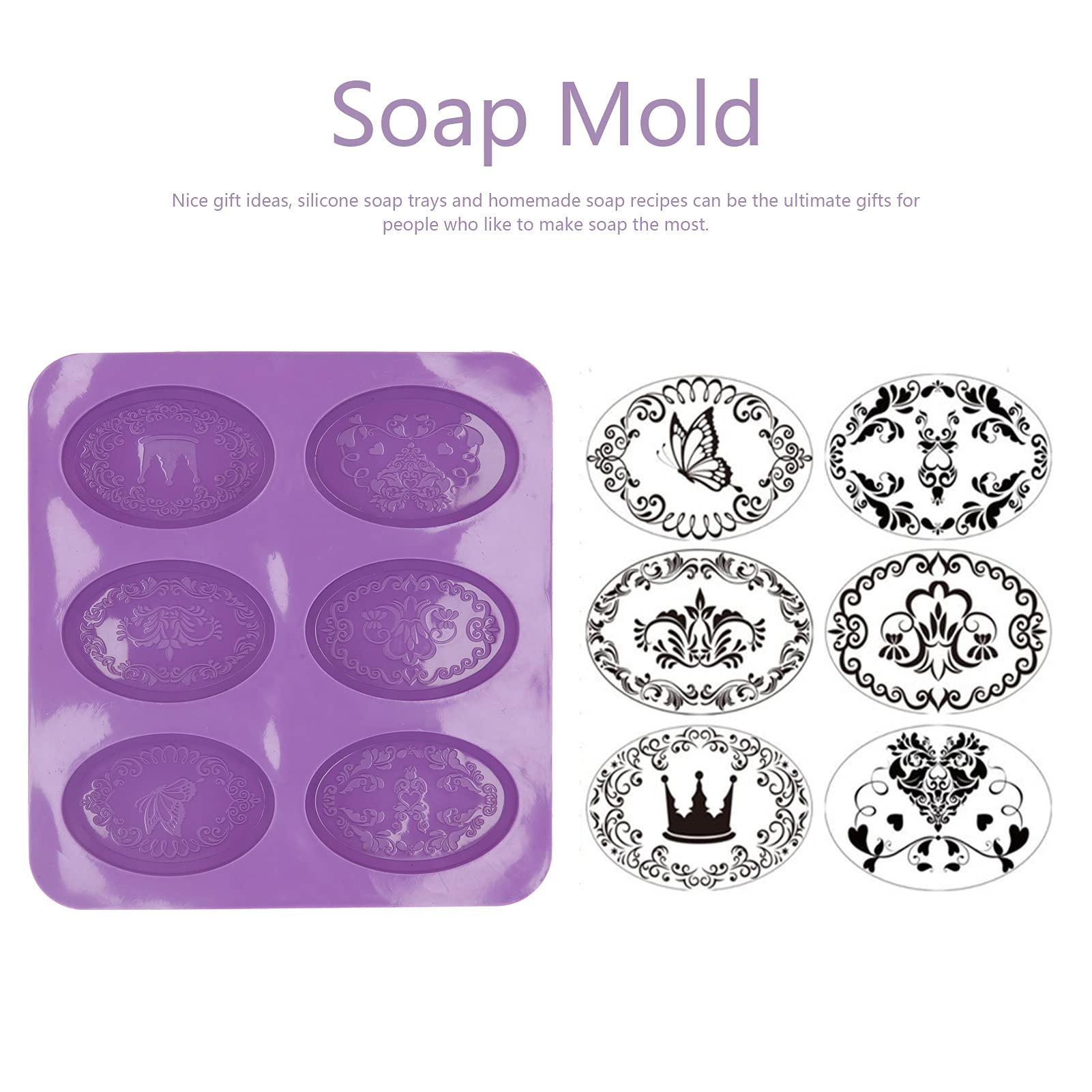 VTOSEN 6-Grid Originality Mold Silicone Hand Made Soap Cake Mold for Home Bakery, Versatile and Durable Mold for Creative Bakery Supplies(Oval Crown)