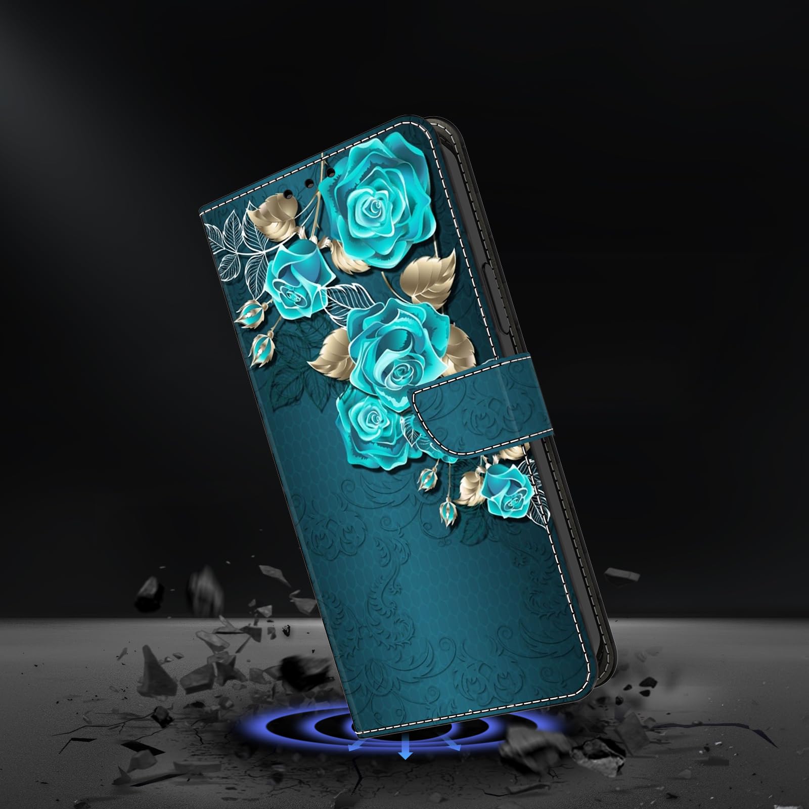 VODEFOX Wallet Case Compatible with iPhone 15 Case,Cute 3D Print Design Flip Folio Leather 2023 Phone Case Wallet leather Butterfly with Card Holder Magnetic Closure - Blue Rose