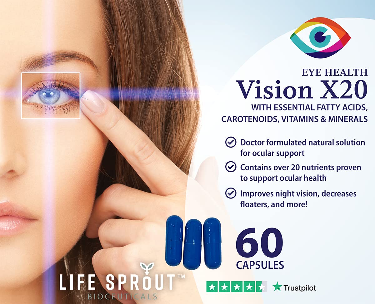 Vision X20 with Lutein, Beta-Carotene, L-Glutatione, Bilberry and Niacin for Vision Support, Overall Eye Health