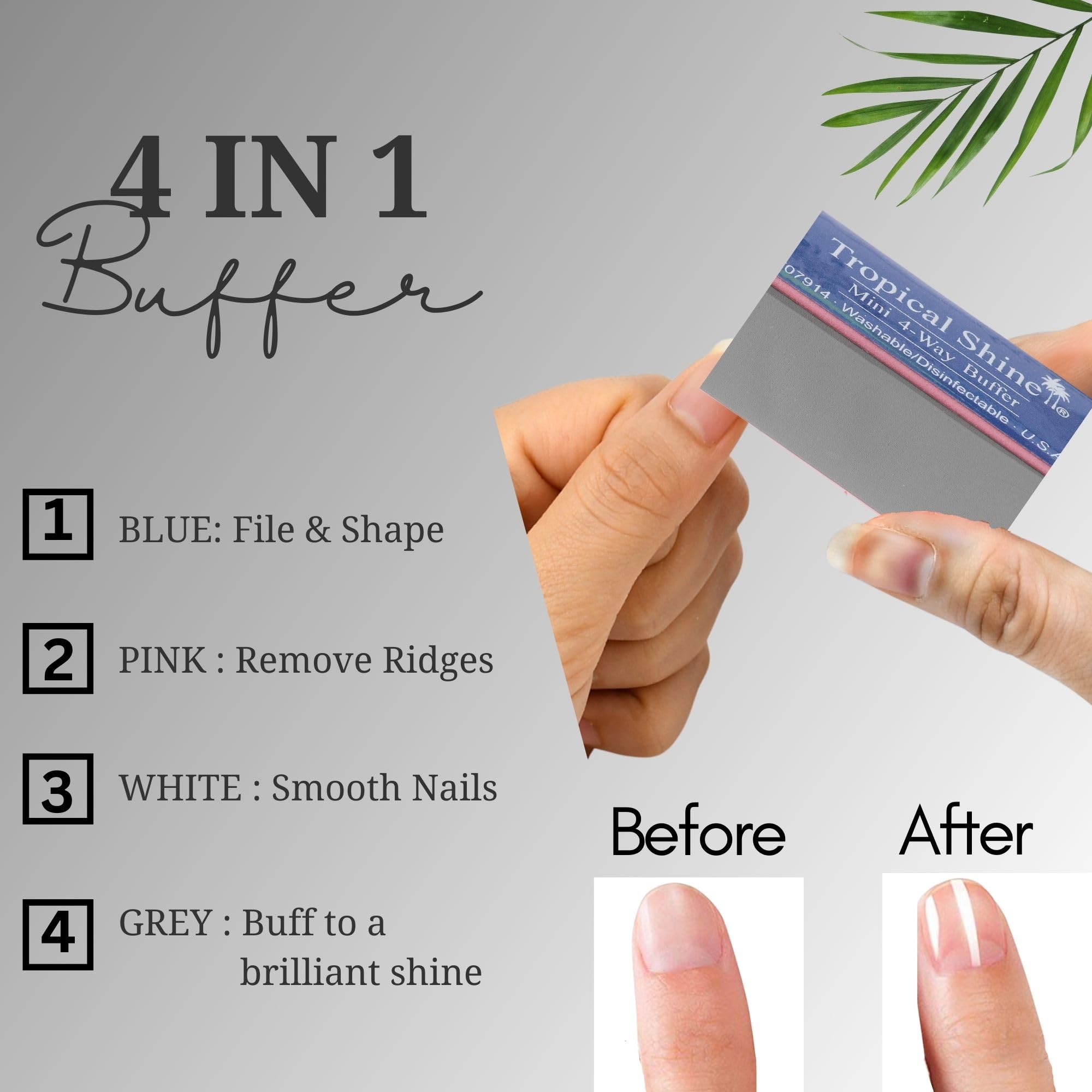 Tropical Shine Mini 4 Way Buffer Block - Professional Nail Buffering Block for Shaping, Smoothing, and Polishing Nails - Compact and Portable Nail Care Accessory (2 Pack)