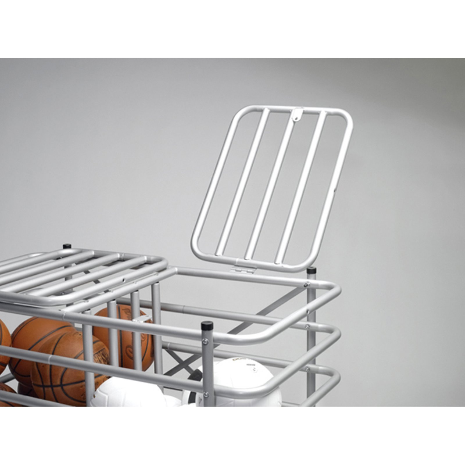 Tandem Sport Double-Sided Ball Cage - Portable Ball Storage - Locking Ball Cage - Sport Equipment Storage - Ball Cart With Wheels - Silver