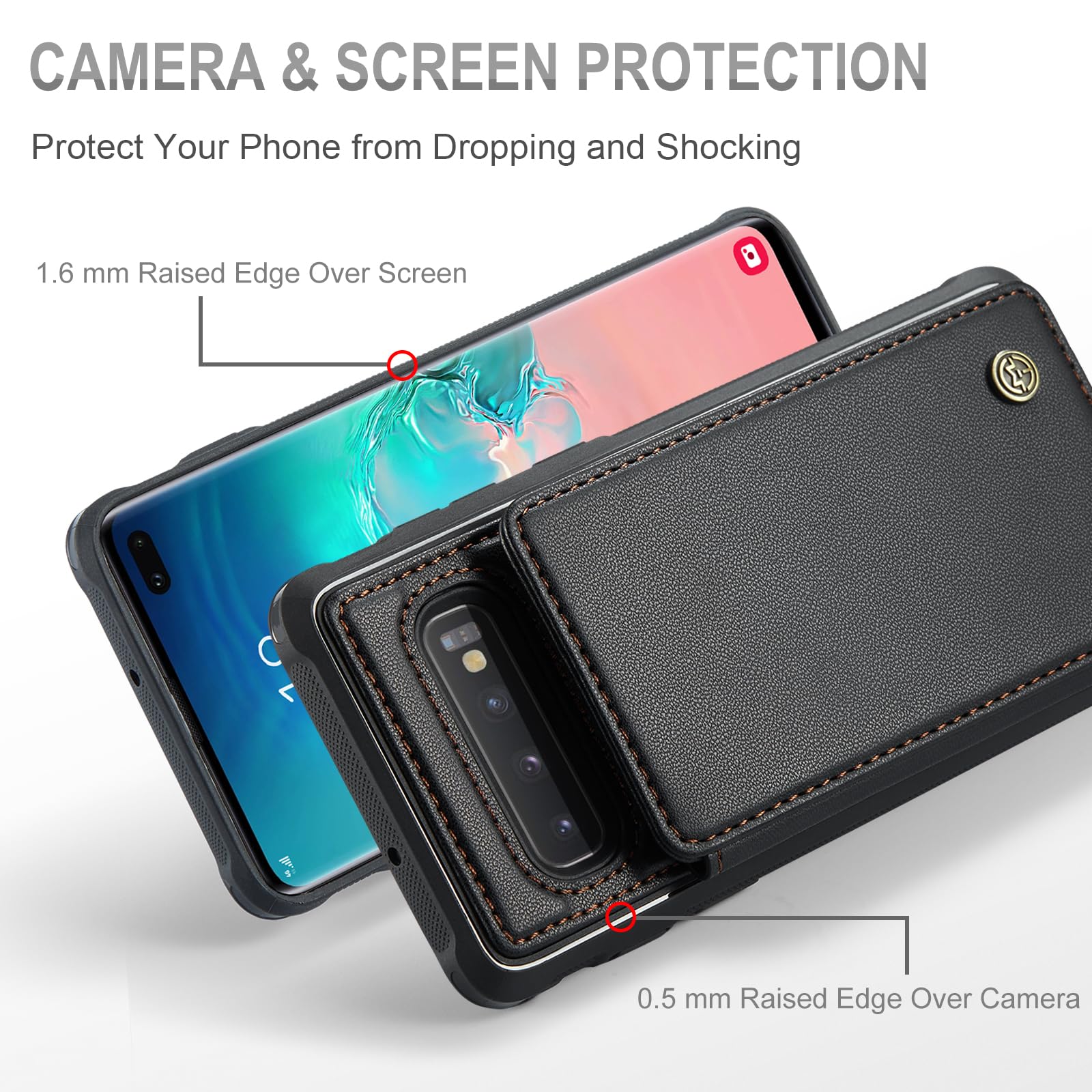 Vinich for Samsung Galaxy S10 Plus Case with Card Holder, for Samsung S10 Plus Wallet Case for Women Men with RFID Blocking, Durable Kickstand Shockproof Case for Galaxy S10 Plus 5G, Black