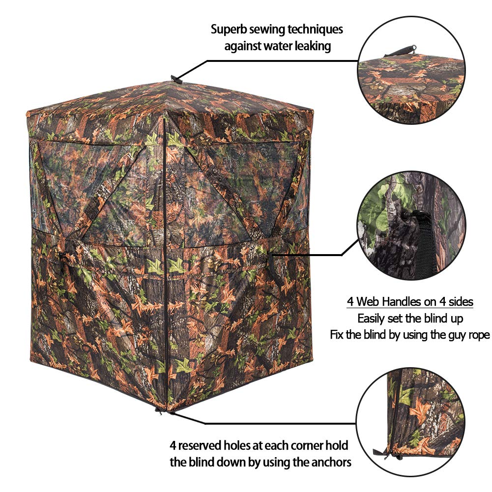 Vulture Pop-up Portable 3 Person Ground Hunting Blinds, 58 x 58 x 67 inches Camo Pattern Oxford Fabric