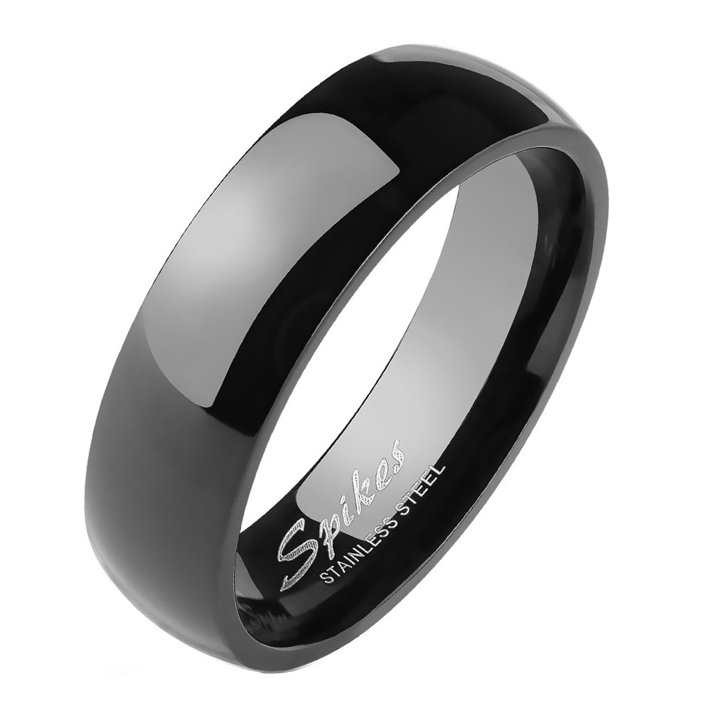 STR-0003 Stainless Steel Shiny Polished Black Plain Band Ring; Comes with Free Gift Box (8)