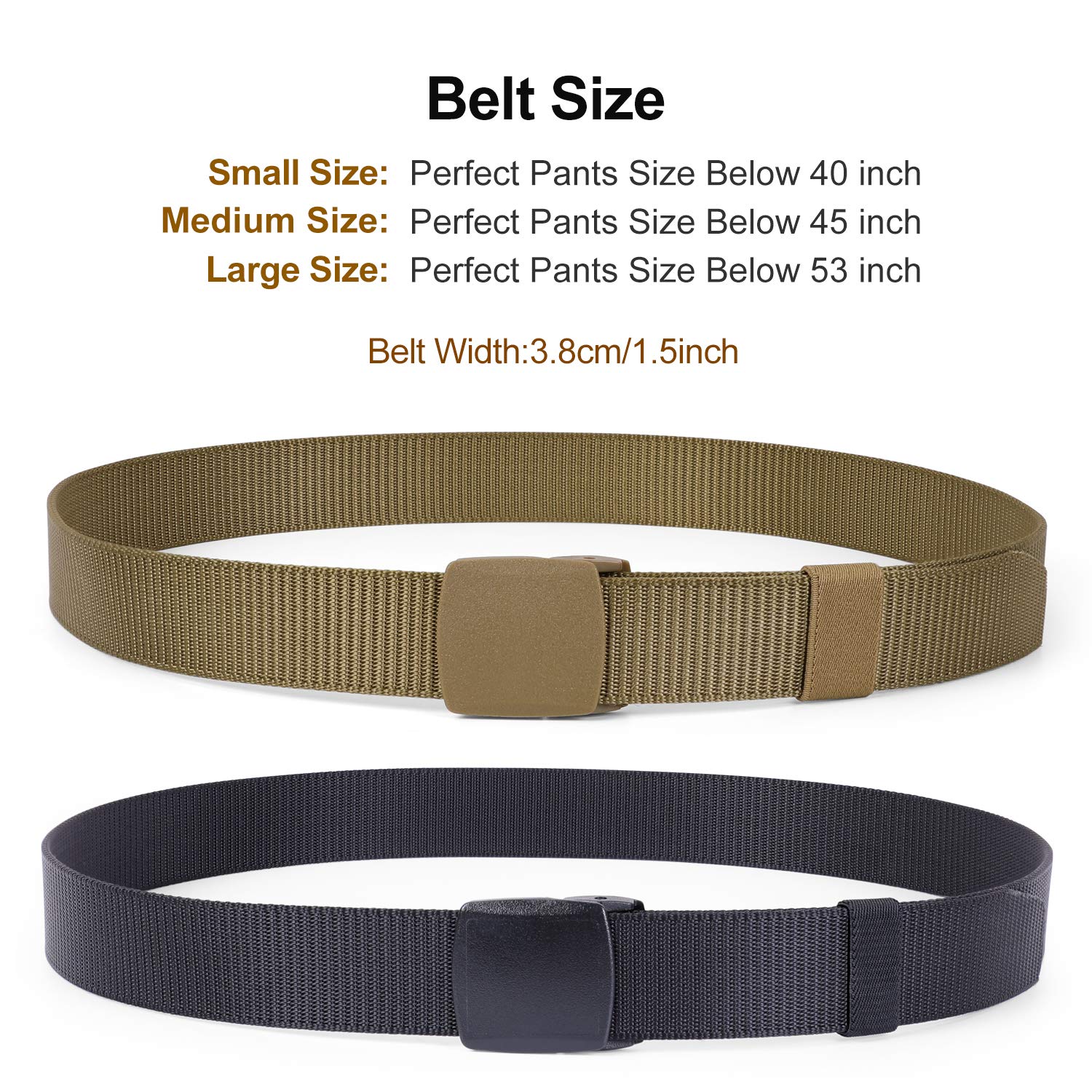 WHIPPY 2 Pack Nylon Belt Outdoor Military Web Belt with Plastic Buckle Men Tactical Webbing Belt in 1.5 Inches Width