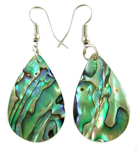 Swimmi Iridescent Paua Abalone Shell Earrings, Teardrop Natural Abalone Earrings for Women, Handmade Dangle Drop Seashell Earrings Fashion Jewelry BA196