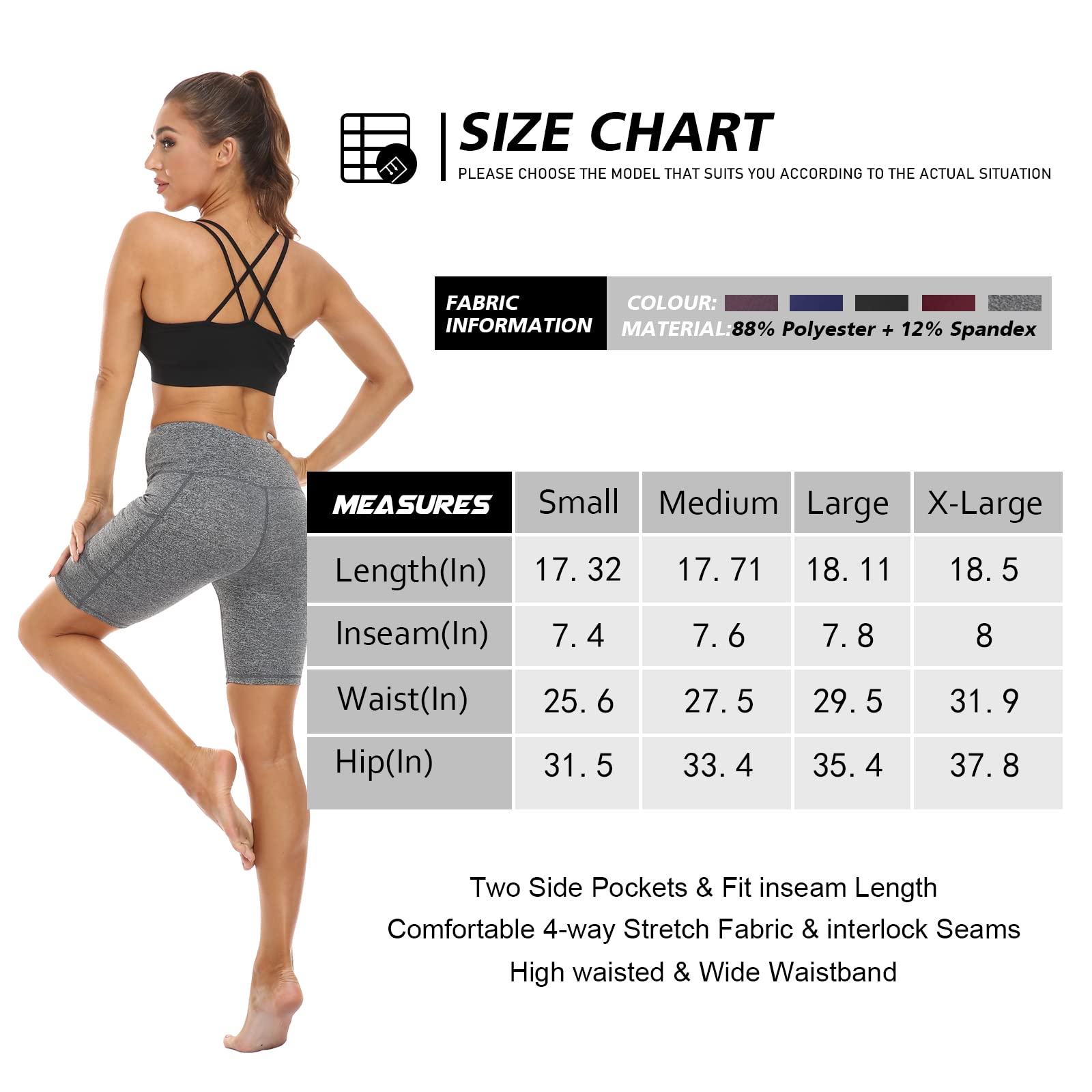 WANAYOU Women's 3 Pack High Waist Yoga Shorts Tummy Control Biker Shorts Workout Running Compression Shorts with Side Pockets 8" Exercise Spandex Shorts Size S - XL