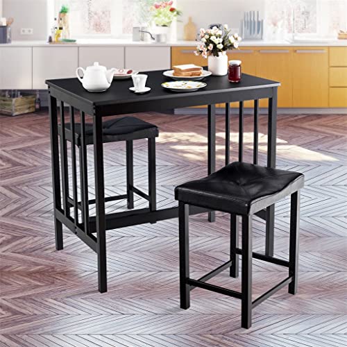 WFHTU 3 Pieces Counter Height Dining Table and 2 Backless Stools Kitchen Bar Furniture
