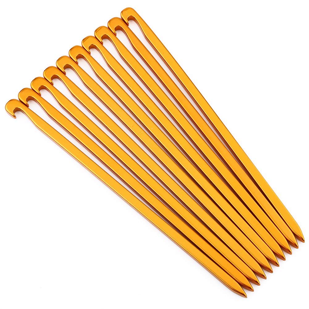 Tent Stake, 10Pcs 16cm/6.29in Outdoor Heavy Duty Galvanized Non-Rust Tent Pegs, Aluminum Camp Awning Canopy Accessories Tent Rock Stakes Pegs Nails for Camping(Gold)