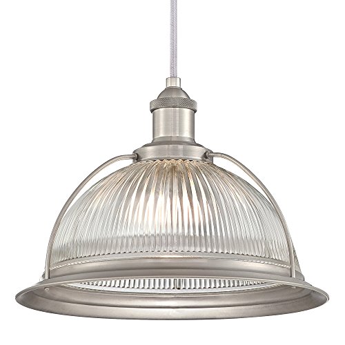 Westinghouse 6338700 One-Light Indoor Pendant, Brushed Nickel Finish with Clear Ribbed Glass