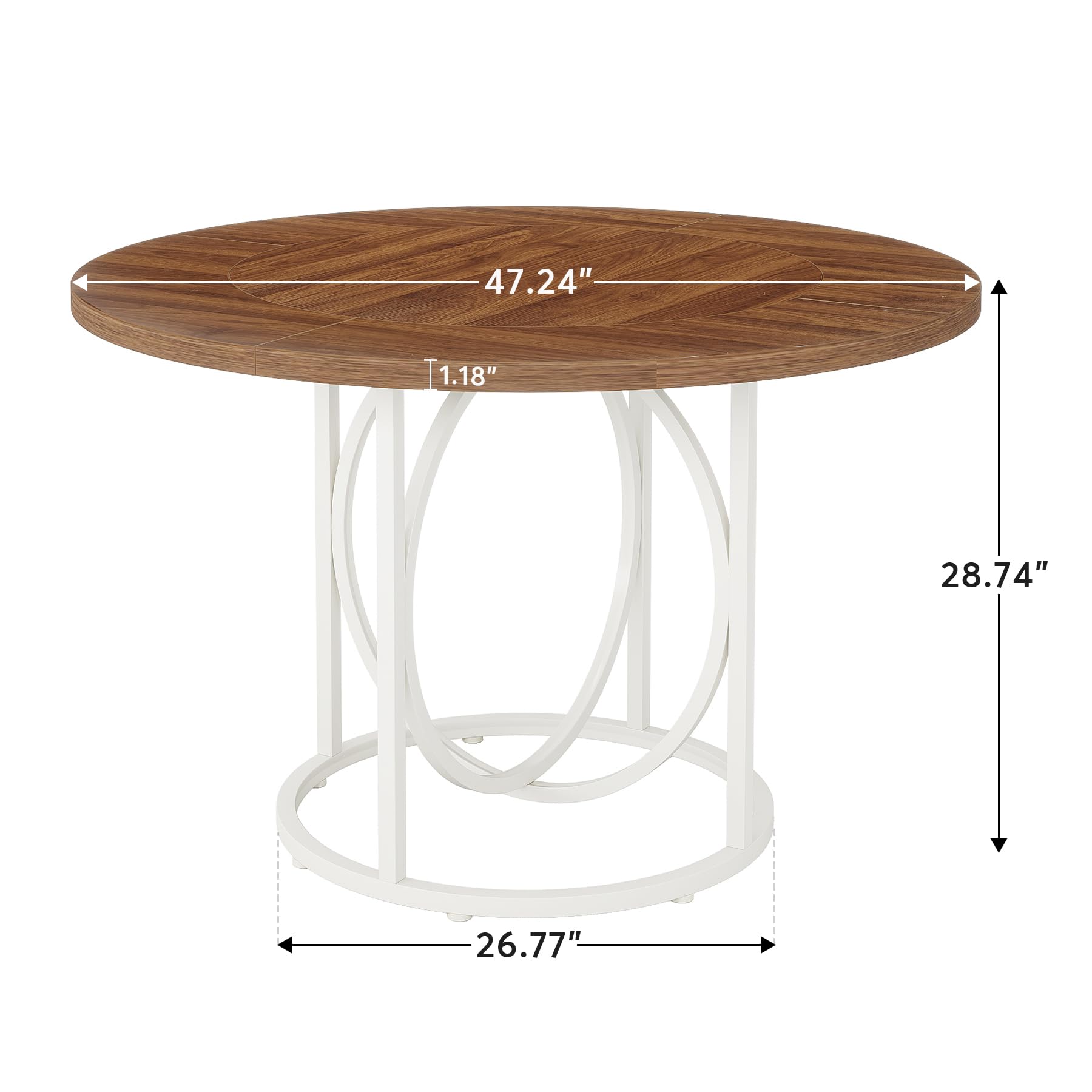 Tribesigns Modern Round Dining Table for 4-6, 47 Inch Brown Kitchen Table with White Base, Wood Dinner Table Coffee Table for Home Dining Room, Kitchen, Living Room, Apartment, Cafe’