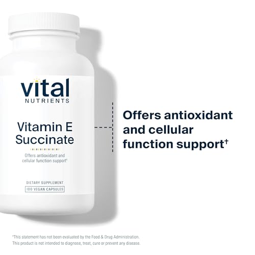 Vital Nutrients - Vitamin E Succinate - Naturally Derived Alpha Tocopheryl Succinate - 100 Vegetarian Capsules per Bottle - 536 mg