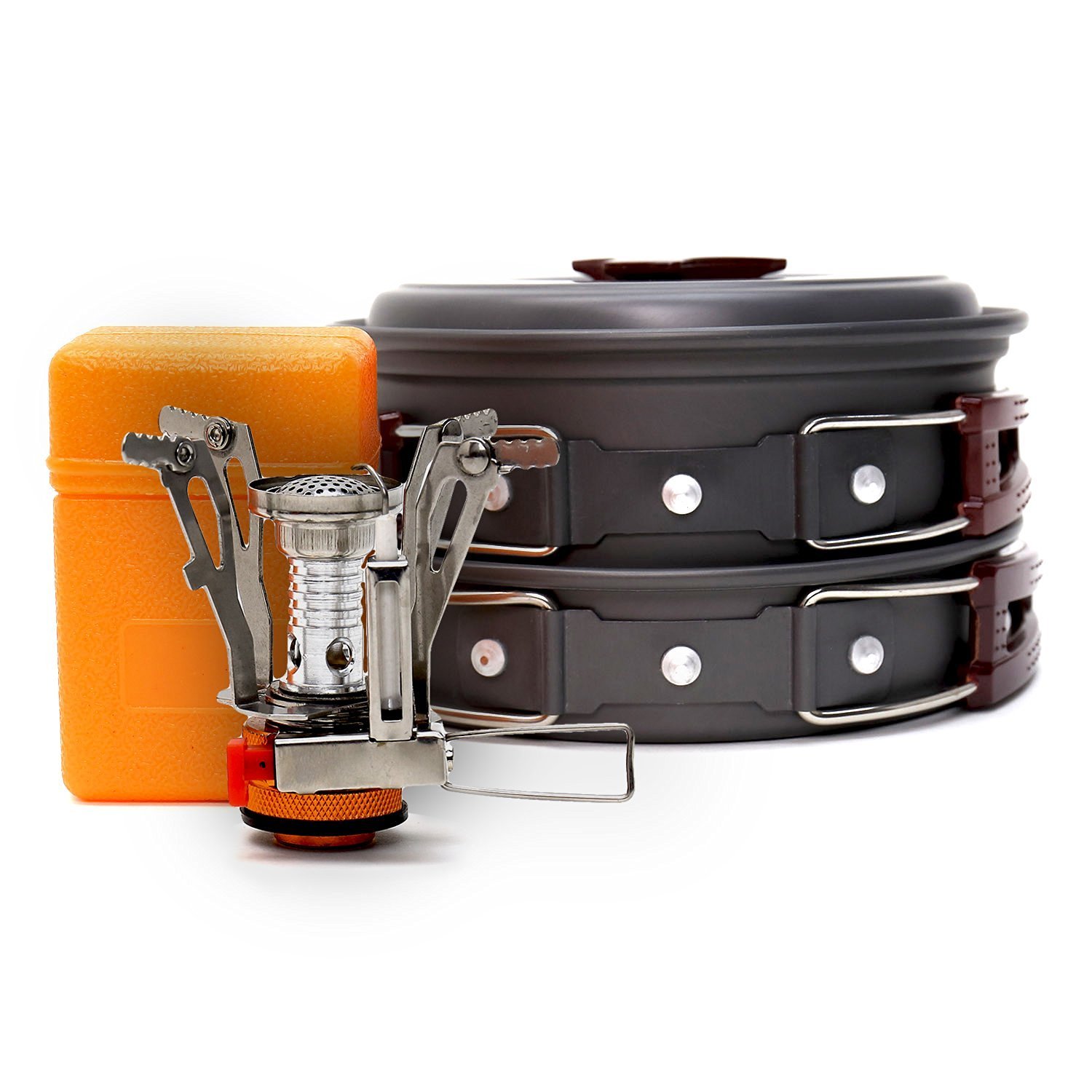 VINQLIQ® Camping Campfire Cookware Mess Kit Kitchen Cooking Equipment Set Lightweight Durable Bowls Pot Pan Kits Backpacking Gear for Outdoors, Backpacking, Hiking, Picnic (11Pcs (with Stove)