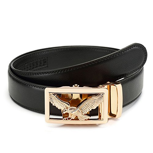 Volanic Men's Leather Ratchet Dress Belt with Gold Color Automatic Buckle