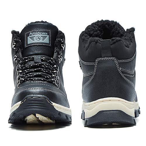 Yonune AMIDEWA Men’s Snow Ankle Boots Fur Lined Warm Anti-slip Outdoor Work Shoes for Cold Weather Hiking Camping Backpacking - BLACK - 11