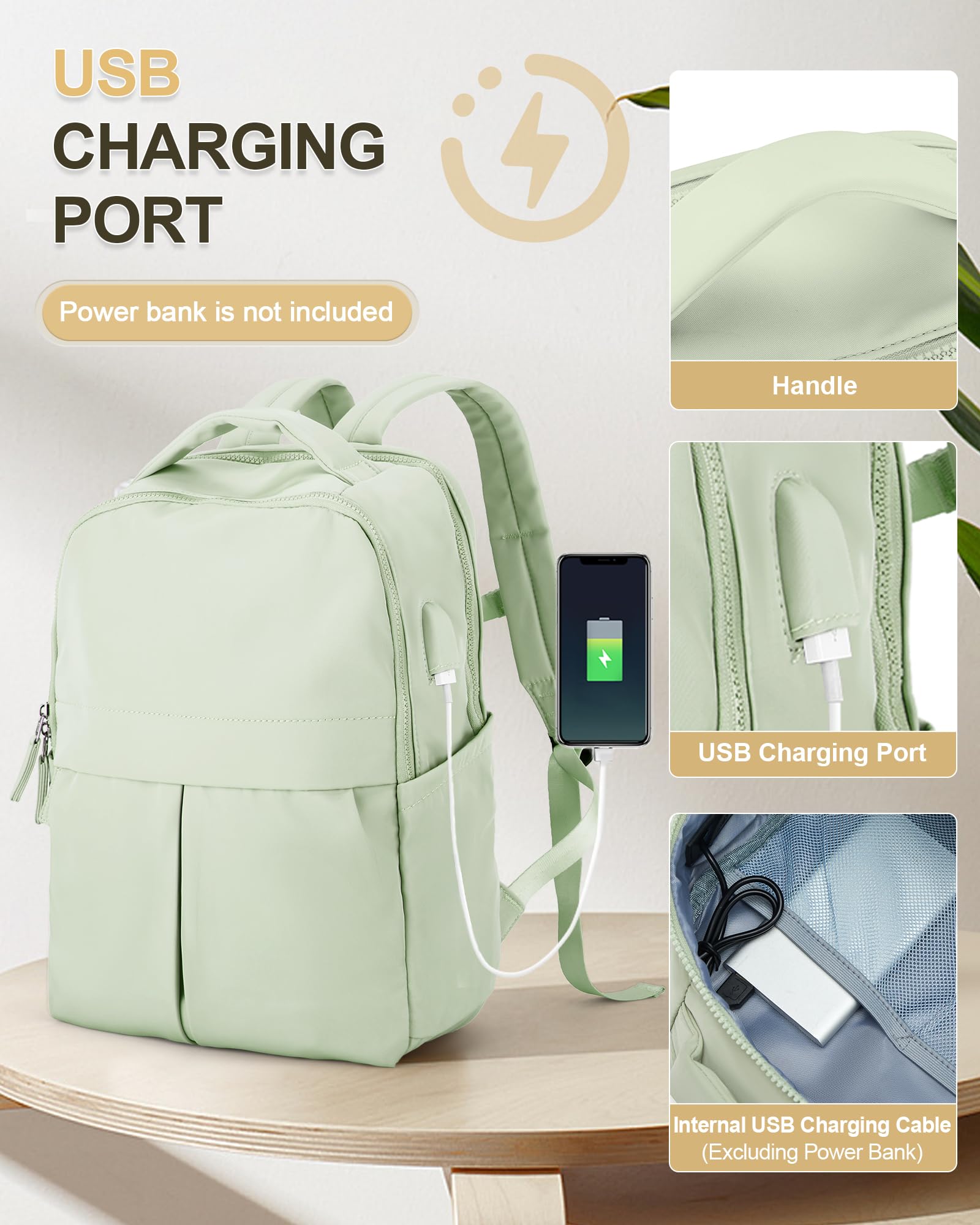 suratio Laptop Backpack for Women Gym Backpack Casual Daypack Backpacks Travel Backpack for Traveling on Airplane Work Backpack for Men Lightweight Computer Backpack College Teacher Backpack Bag Green