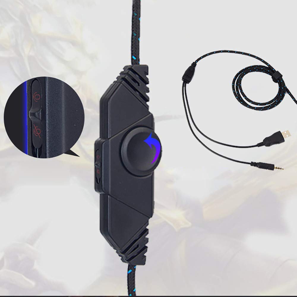 YSSHUI PC Gaming Headset for PS4 Xbox One, Onikuma 3.5mm Stereo USB LED Headphones with Omnidirectional Microphone, Volume Control for Computer Laptop Mac Playstation 4 Black + Blue