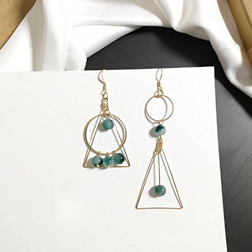 Vintage Geometric Asymmetric Ice Green Agate Earrings Long Asymmetrical Natural Stone Earrings