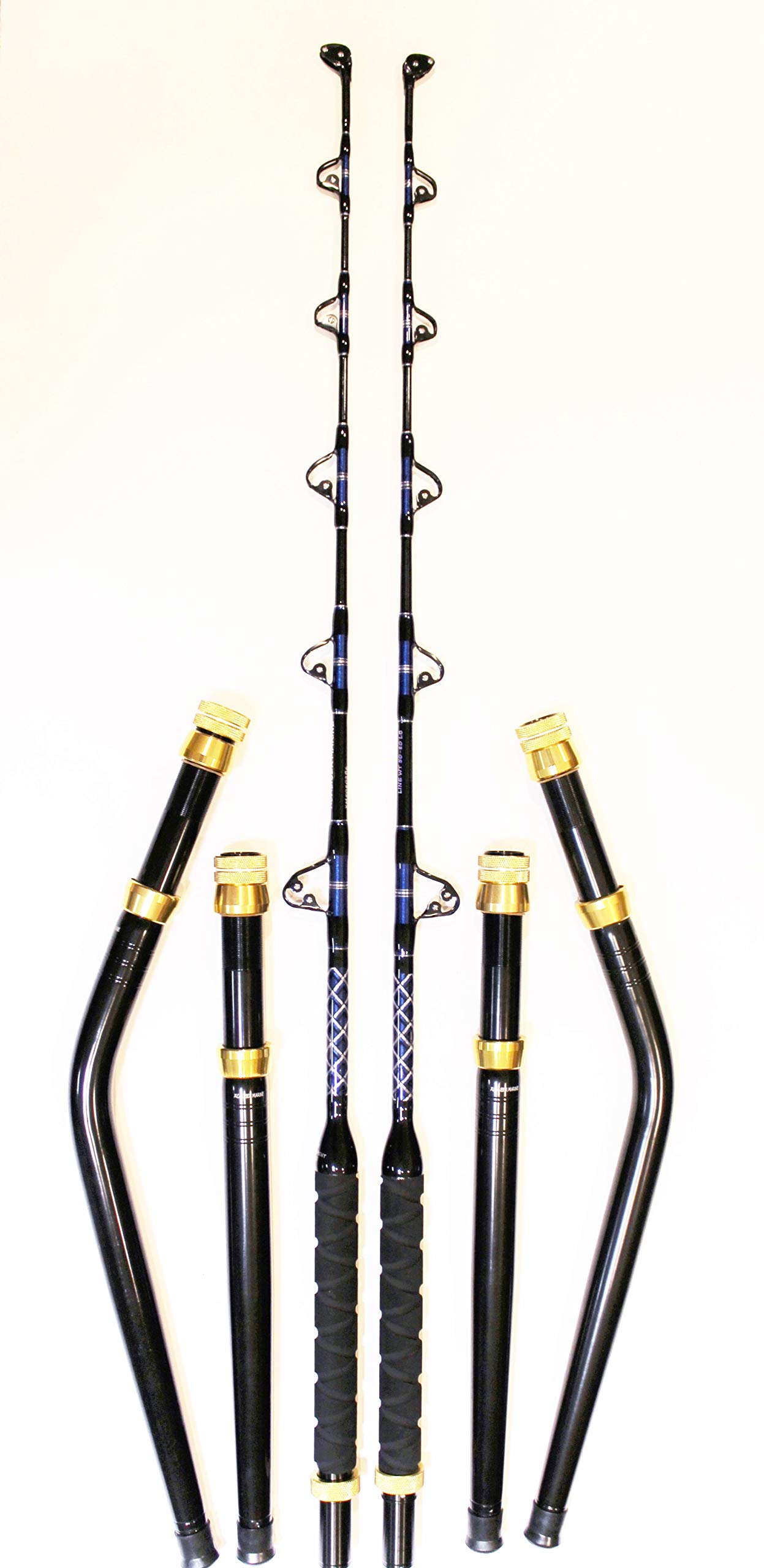 Xcaliber Marine Pair of PRO Tournament Series 6' 80-130 LB Saltwater TROLLING RODS Includes Bent and Straight Butt