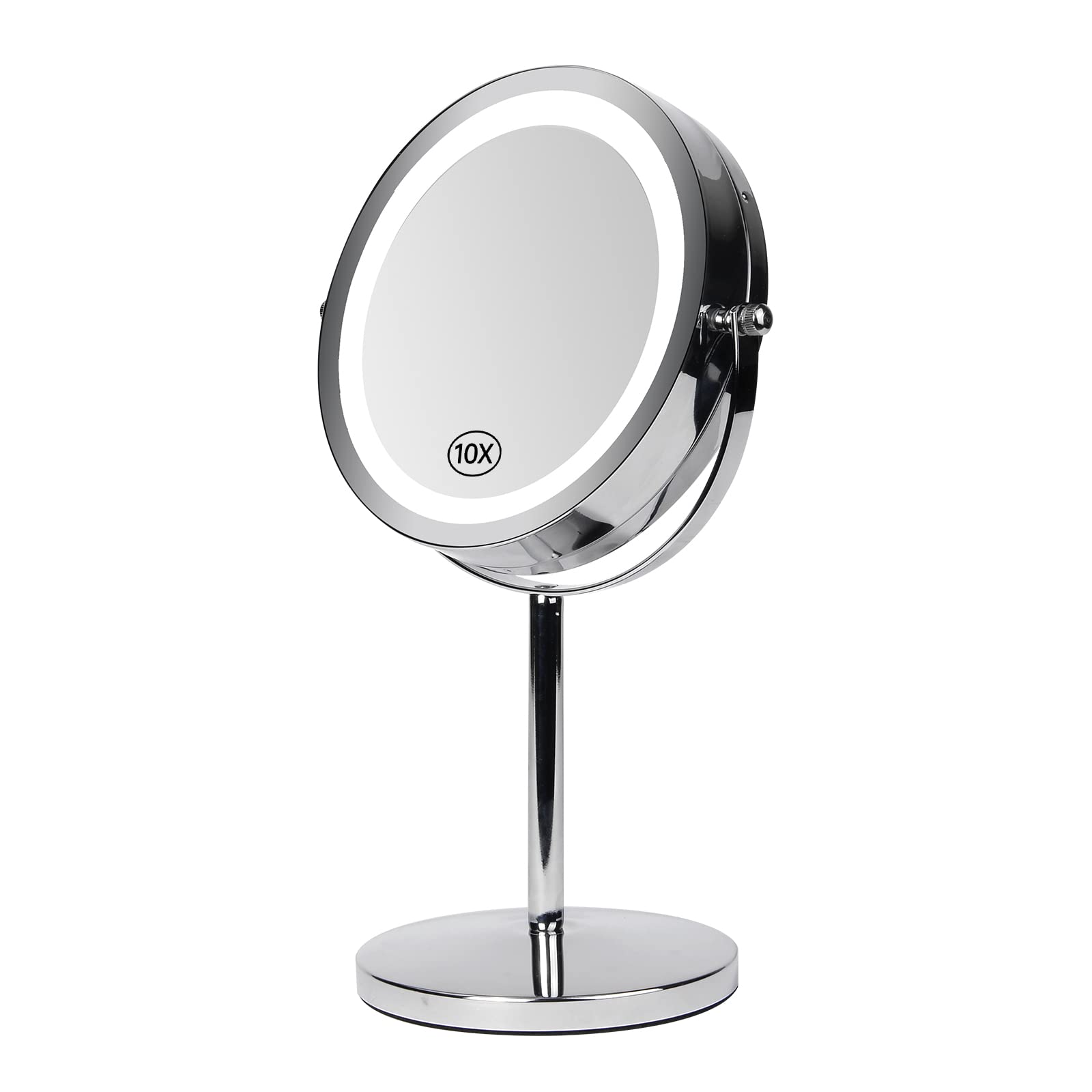 YYAMEA 7" Lighted Makeup Mirror, 10X Magnifying Vanity Mirror Double Sided, Round Standing 360° Rotation Cosmetic Mirror for Bedroom Bathroom Office…