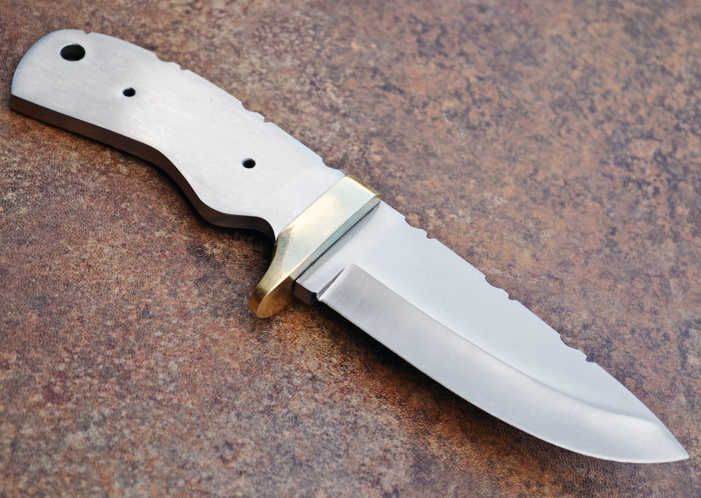 Whole Earth Supply Large Drop Point D-2 D2 Knife Blank +Brass Finger Guard for Custom Making Knives Blade Blades Blanks Hunting