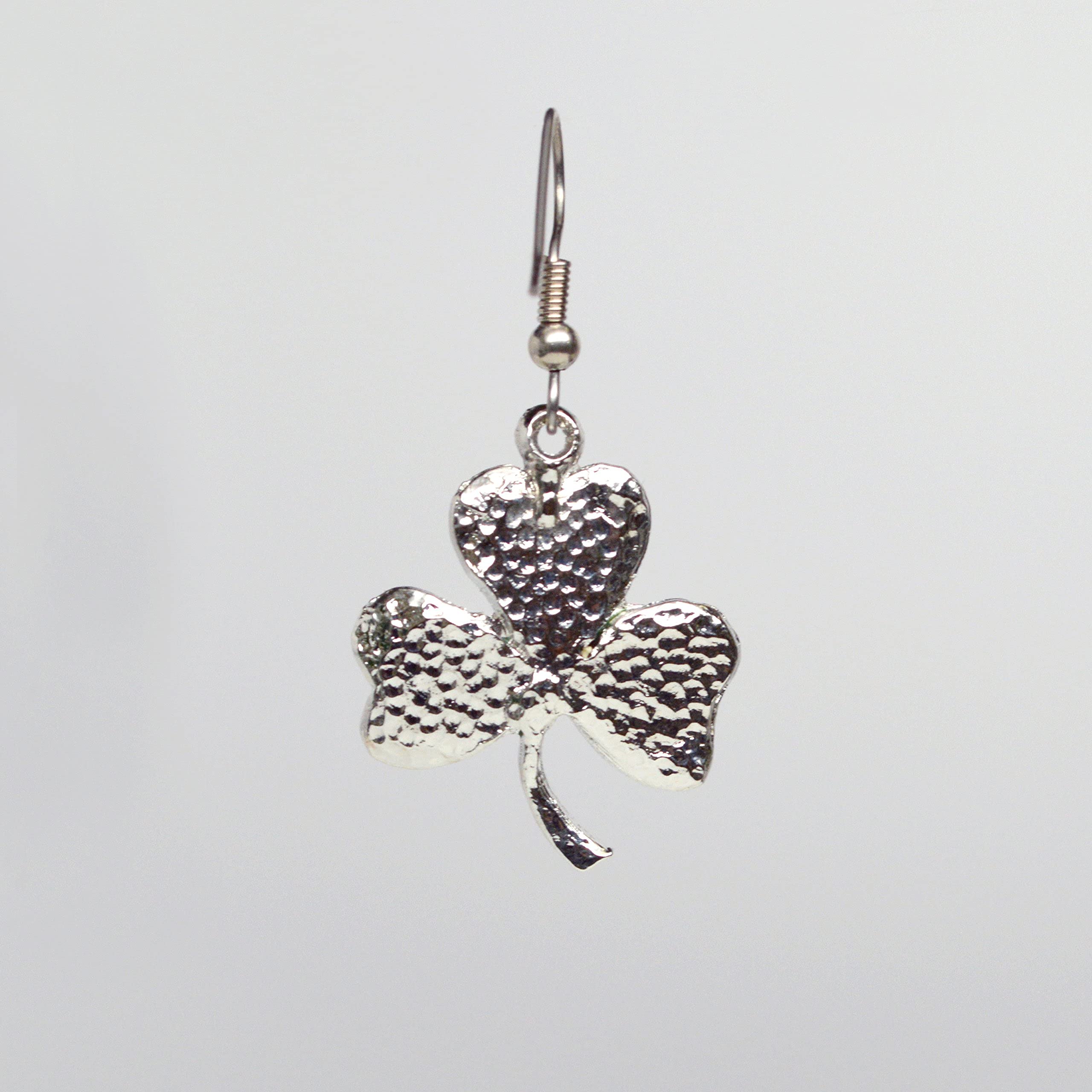 St. Patrick's Day Irish Shamrock Dangle Earrings Green Enamel on Silver Finish Pewter