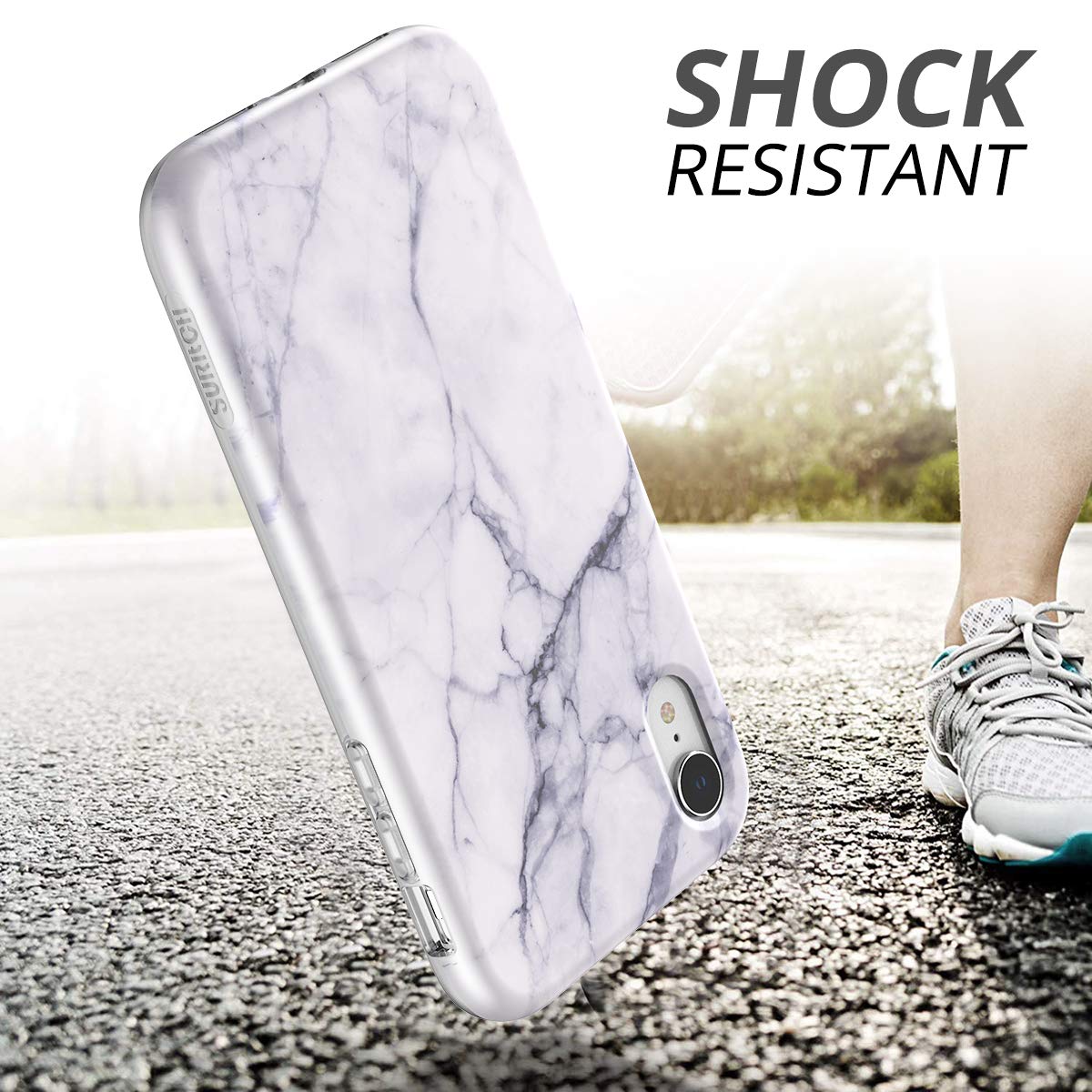 SURITCH Case for iPhone XR, [Built-in Screen Protector] Gold Marble Full-Body Protection Shockproof Rugged Bumper Protective Cover Compatible with iPhone XR 6.1 Inch (Gold Marble)