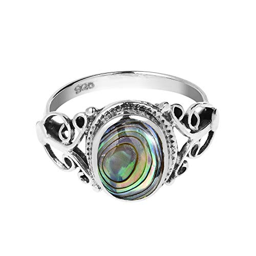 Vintage Swirl Abalone Shell Center .925 Sterling Silver Ring (7)