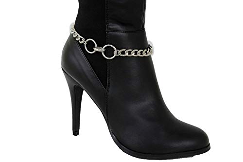 Trendy Fashion Jewelry TFJ Women Western Boot Chains Metal Bling Bracelet Anklet Circle Round Ring Charm Silver