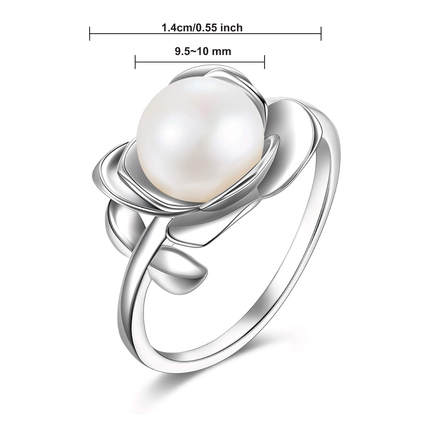 YZSFMZGE Sterling Silver Pearl Ring 925 Sterling Silver Rose Flower Freshwater Pearl Ring Adjustable Round Ring Jewelry for Valentine's day Wedding with Box