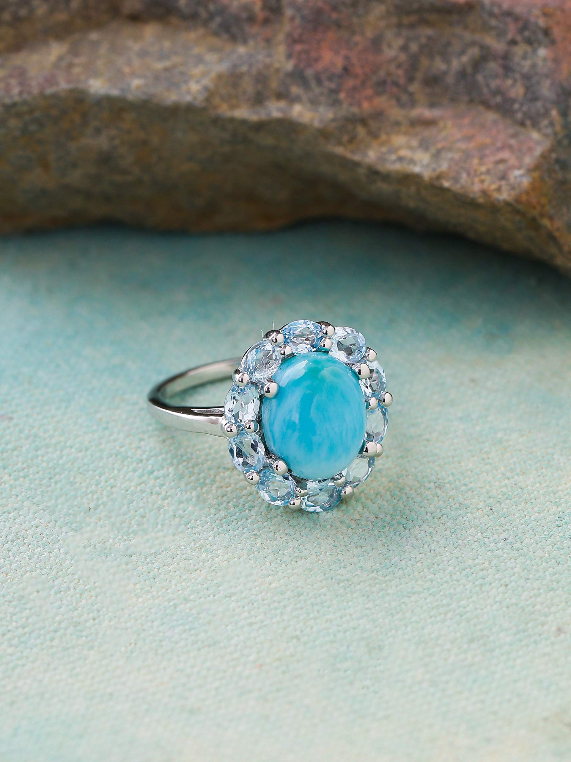 YoTreasure 5.43 ct. t.w. Larimar Blue Topaz Solid 925 Sterling Silver Flower Cluster Ring
