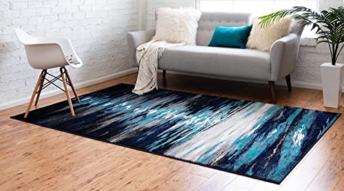 Unique Loom Metro Collection Abstract Water Modern Waves Seascape, Coastal, Nautical Area Rug, 9 ft x 12 ft, Navy Blue/Turquoise