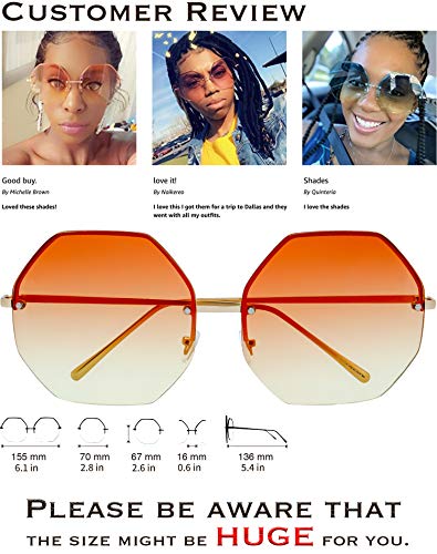 The Fresh Fashion Designer Huge Hexagon Metal frame Ocean Colored Lens Sunglasses Gift Box (Gold, Orange/Yellow)