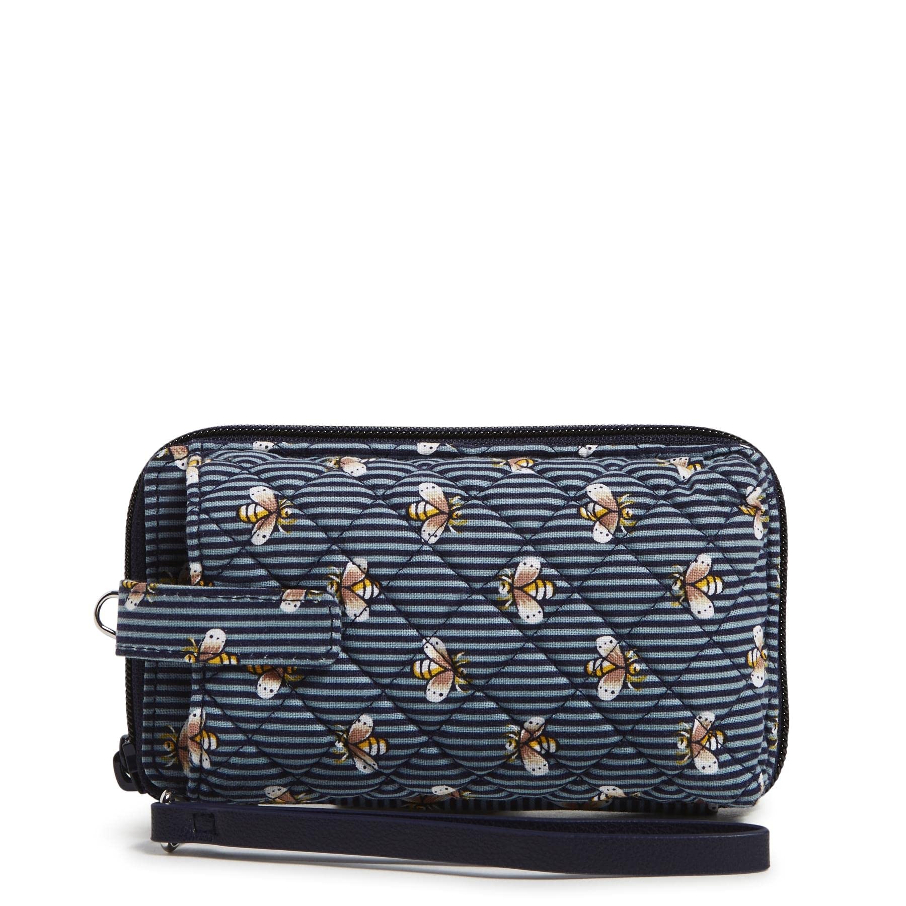 Vera Bradley Women's Cotton Smartphone Wristlet With RFID Protection, Bees Navy - Recycled Cotton, One Size