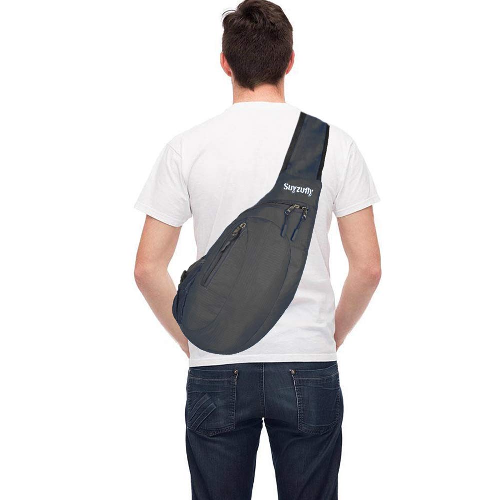 Suyzufly Men Women Foldable Sling Bags Shoulder Chest Backpack Crossbody Daypack for Cycling Walking Hiking Gray
