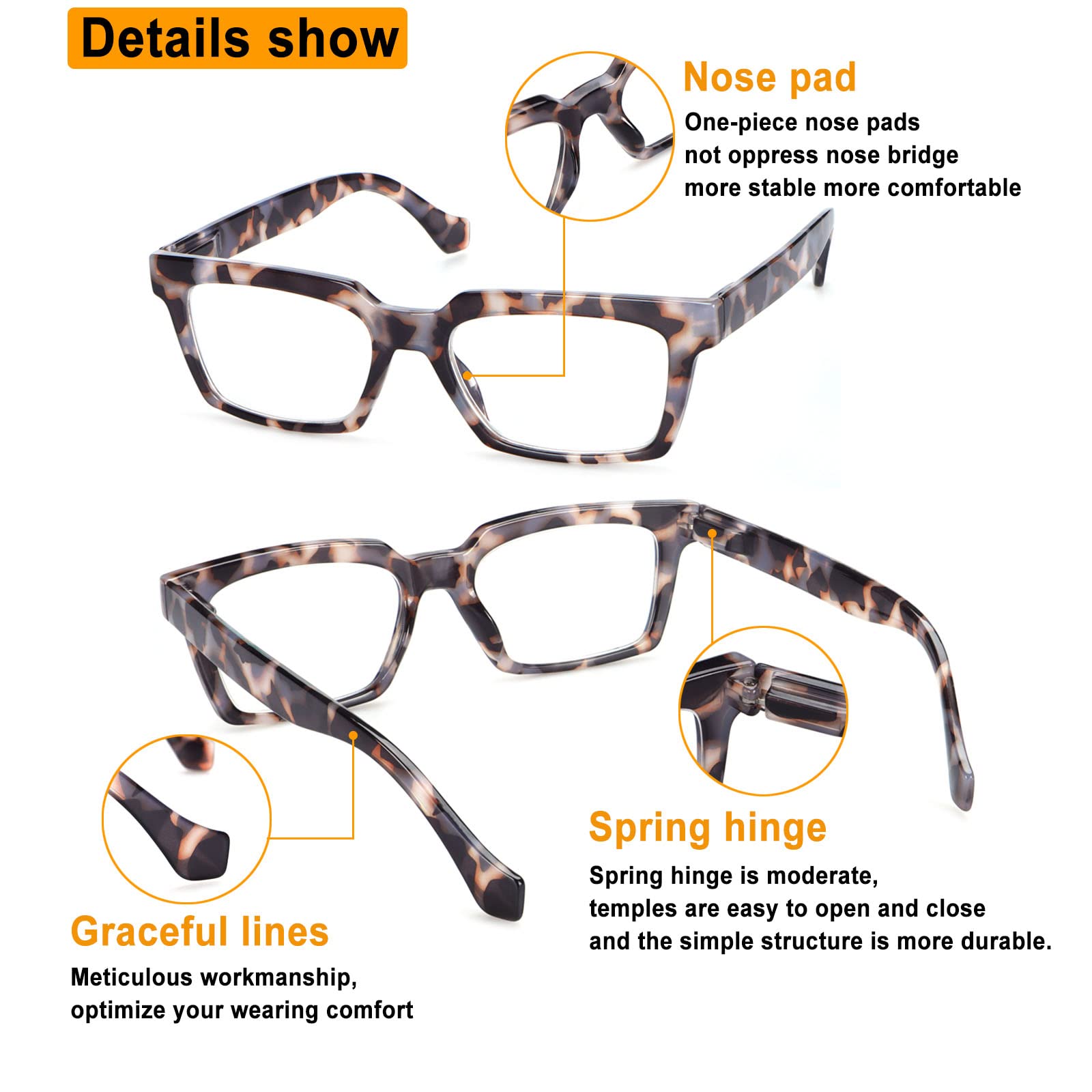 VOGPOPER 6 Pack Fashion Reading Glasses For Women Blue Light Blocking Computer Square Readers with Spring Hinge Men (A1 Mixed, 2.25, diopters)
