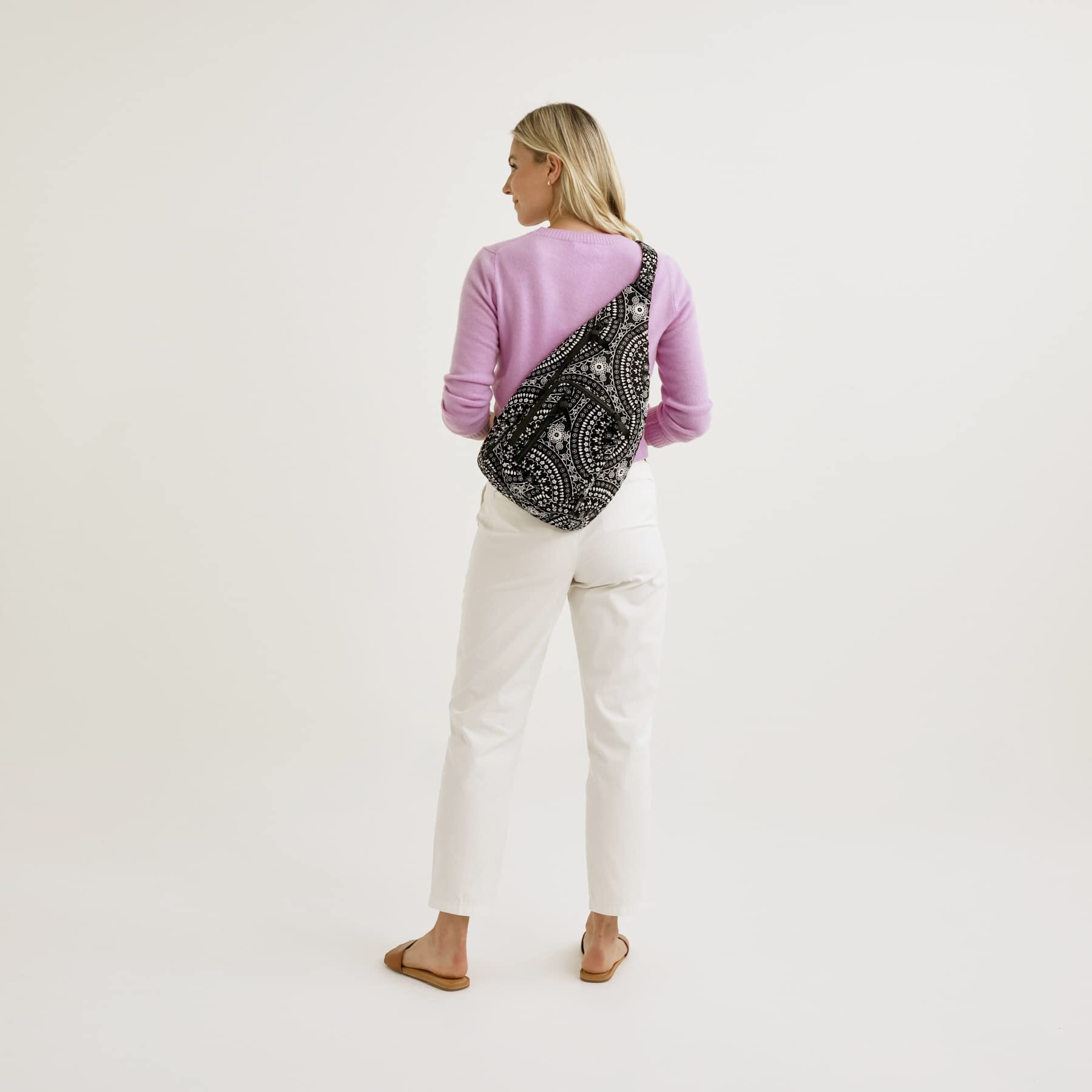 Vera Bradley Women's Cotton Sling Backpack, Citrus Paisley - Recycled Cotton, One Size