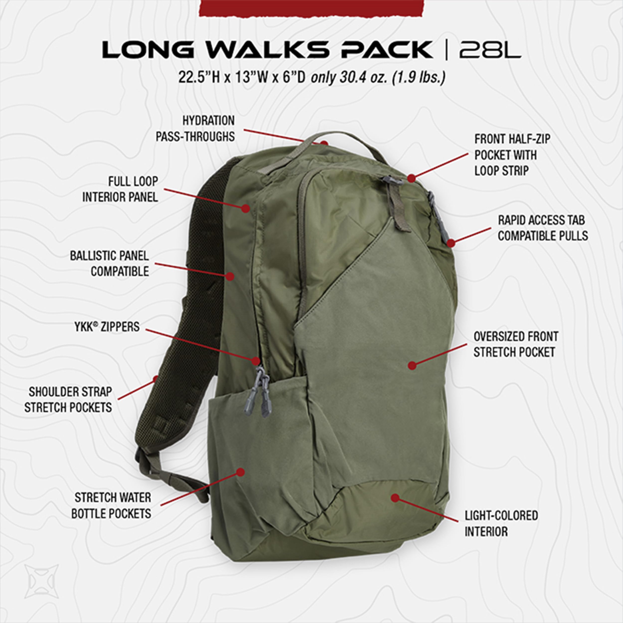 Vertx Long Walks Pack 28L Tactical Backpack Concealed Carry EDC Gear Bag for CCW, Travel, Work, Hiking, Outdoors, Canopy Green
