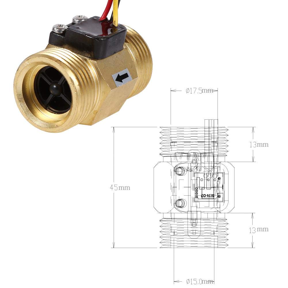 Wytino Water Switch, New Full G3/4" DN20mm Thread Hall Effect Liquid Water Sensor Switch 2-45L/Min