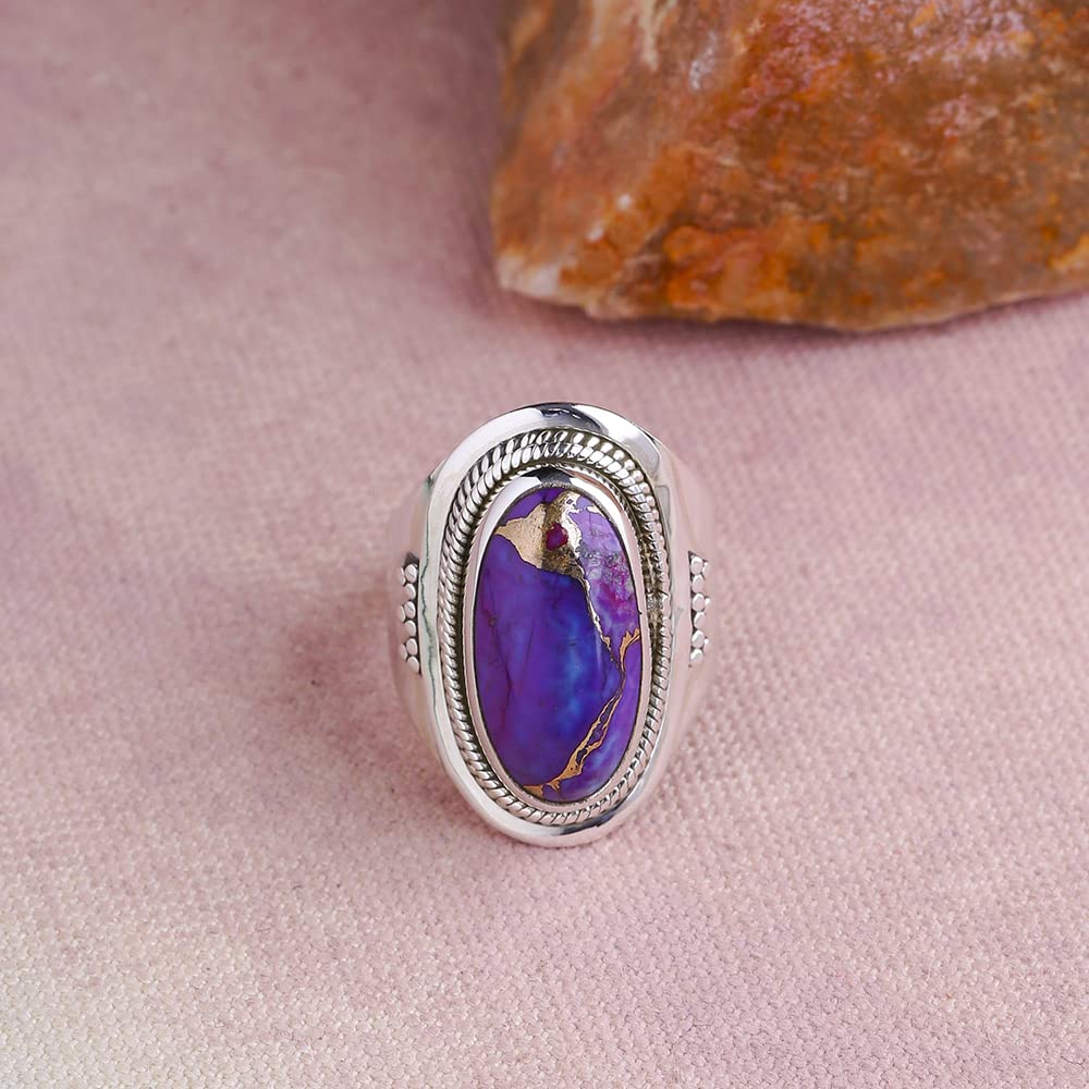 YoTreasure Purple Copper Turquoise Bold Ring .925 Sterling Silver Jewelry
