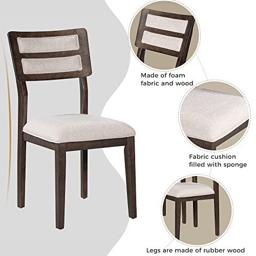 Voohek, Espresso 6-Piece Rectangular Trapezoid Dining Table with Wood Grain Tabletop, 4 Fabric Chairs and 1 Bench, Solid Woodframe Kitchen Furniture w/Plastic Foot Pads, for 4 People