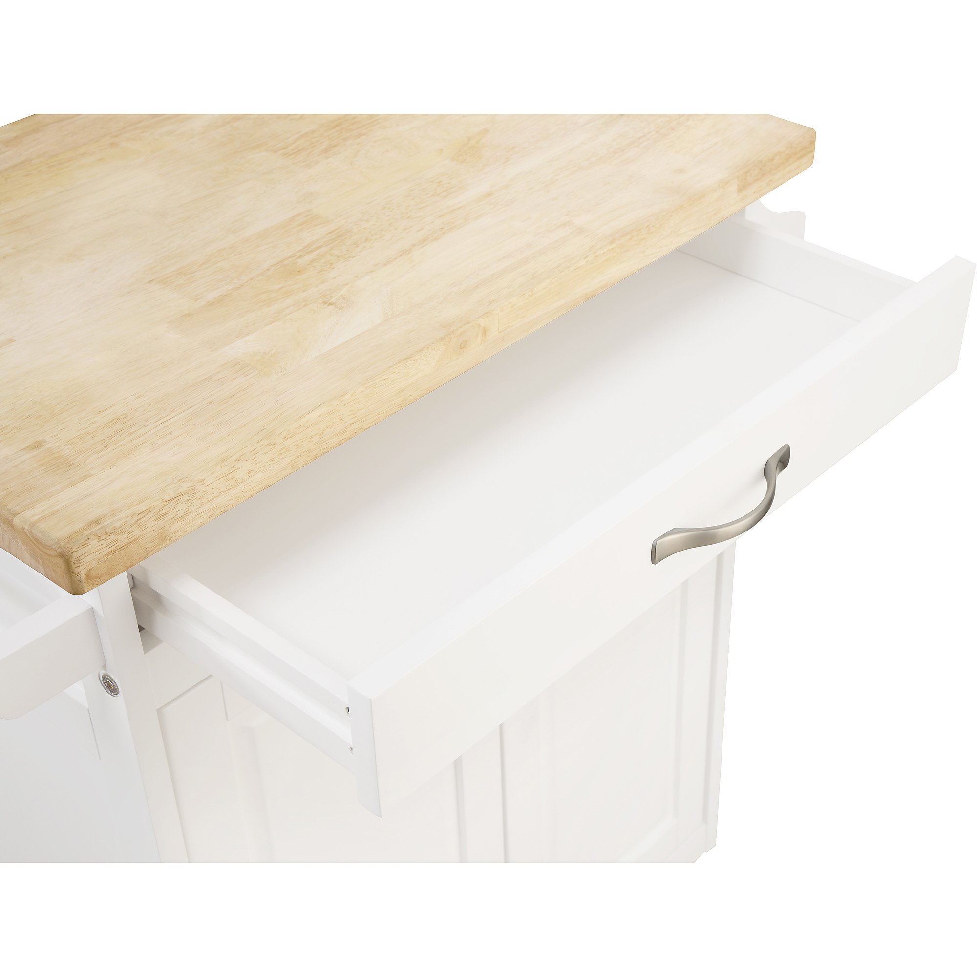 White Kitchen Island Cart with Wheels Wood Top Storage Cabinet Drawer Towel Holder Spice Rack Rolling Utility Shelf Furniture Table Home Office Bar Rack Cupboard