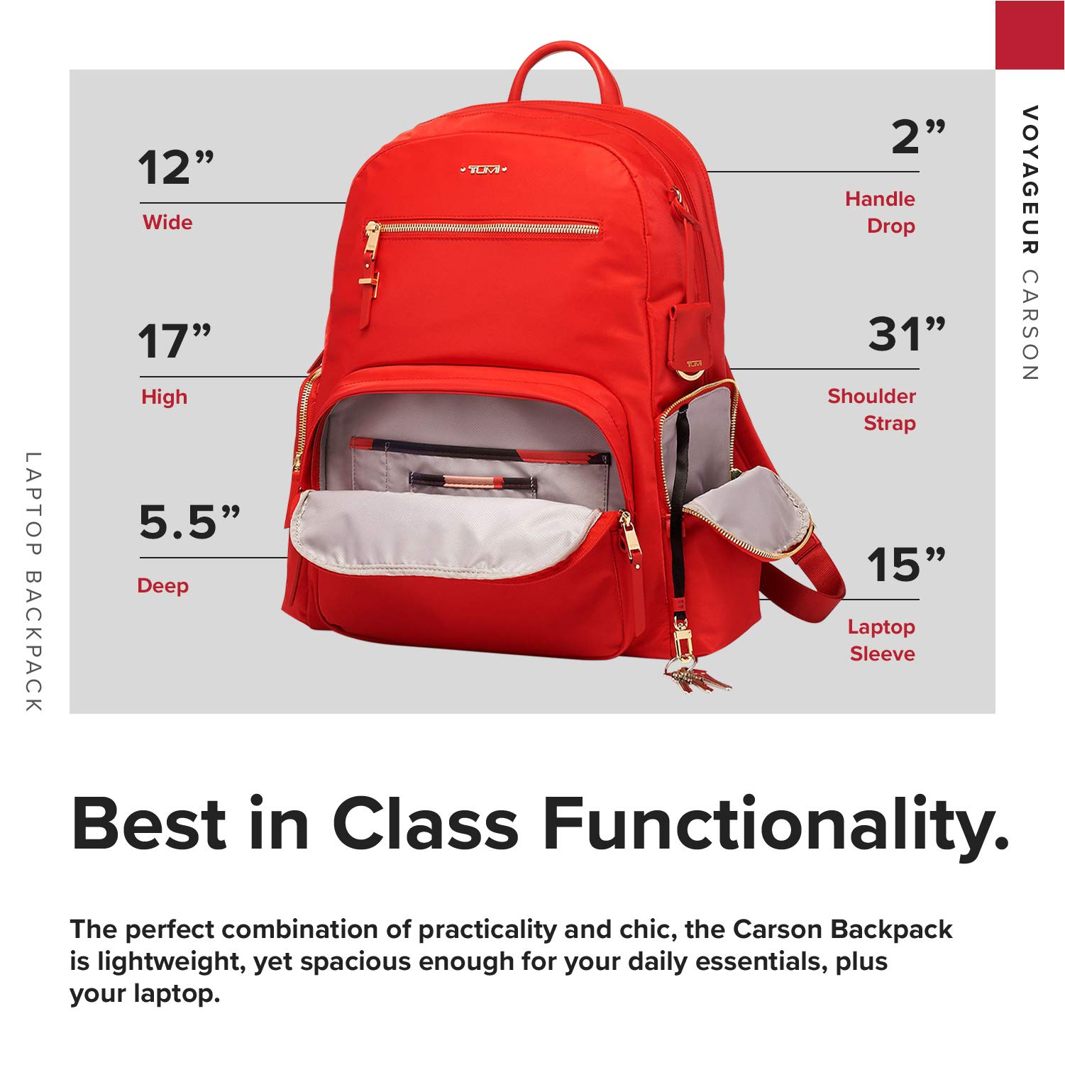 Tumi Women's Voyageur Carson Backpack, Sunset, Red, One Size